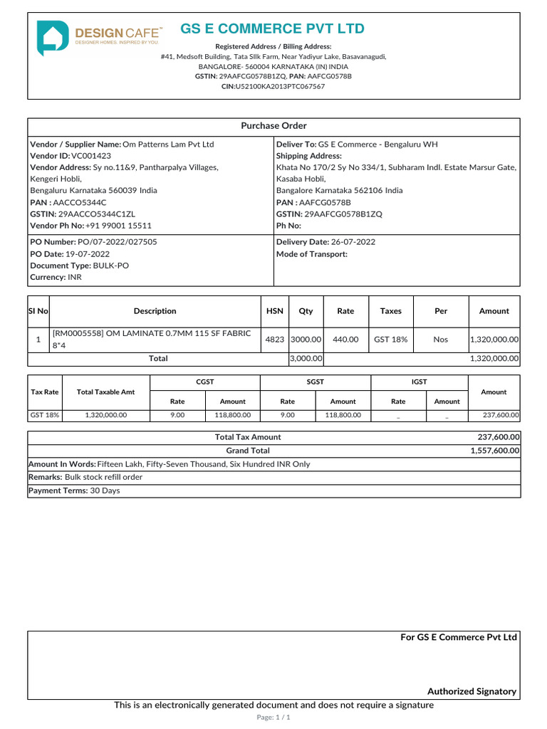 DC PO - PO - 07-2022 - 027505 - Om Patterns Lam PVT LTD | PDF | Public ...