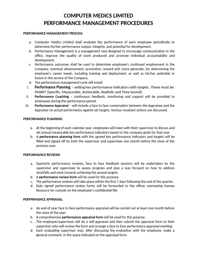 Performance Management Procedures | PDF | Performance Appraisal ...