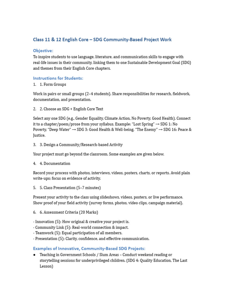 SDG English Project Instructions | PDF | Sustainability | Economic ...