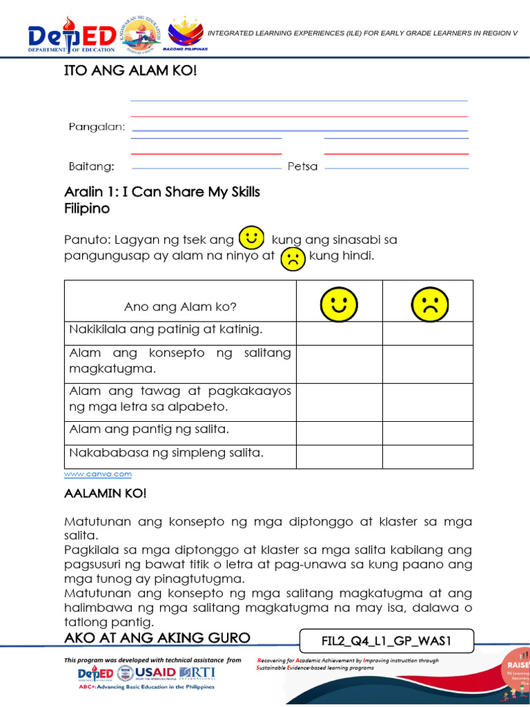3 q4 l1 Filipino Worksheet | PDF