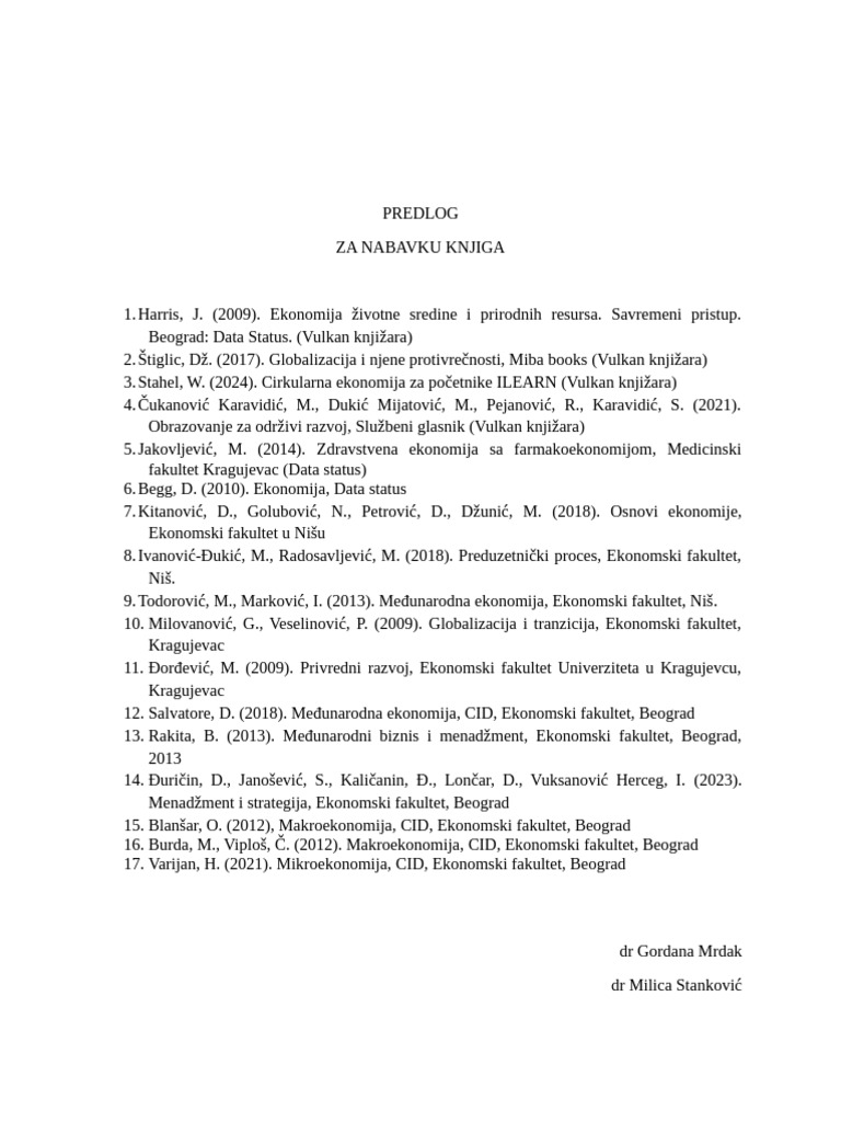 PREDLOG Za Nabavku Knjiga 2025 Stankovic Mrdak | PDF