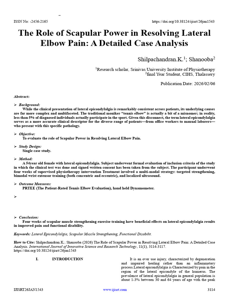 The Role of Scapular Power in Resolving Lateral Elbow Pain: A Detailed ...