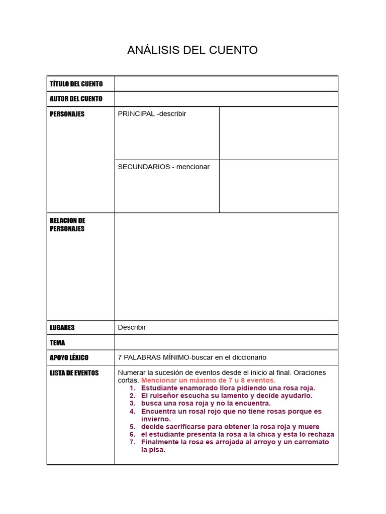 Formato Análisis Cuento | PDF