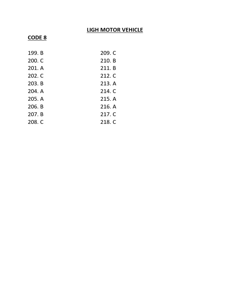Ligh Motor Vehicle Code 8 | PDF