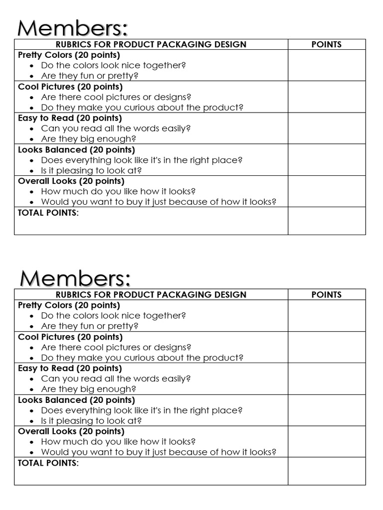 Rubrics For Product Packaging Design | PDF
