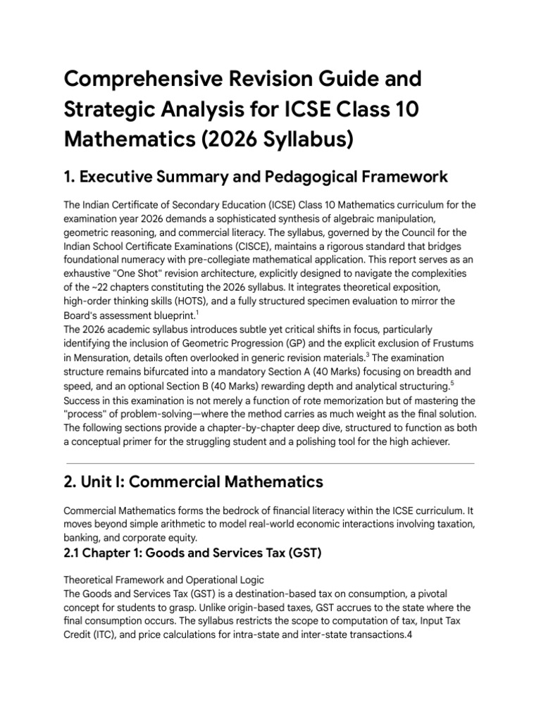 ICSE Maths 10 Revision Plan | PDF | Circle | Perpendicular
