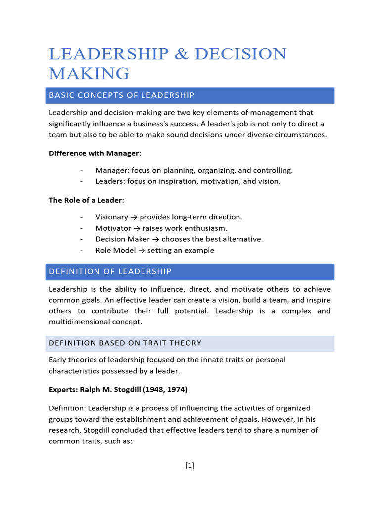 Leadership and Decision Making | PDF | Leadership | Transformational ...