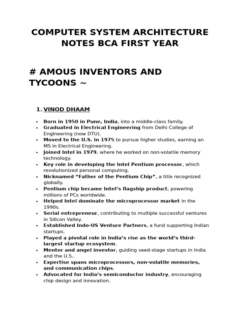Computer System Architecture Notes Bca First Year | PDF | Usb | Computing