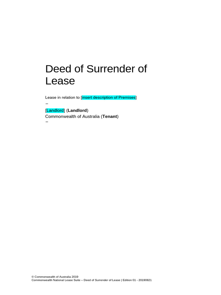 Deed of Surrender of Lease Template | PDF | Lease | Leasehold Estate