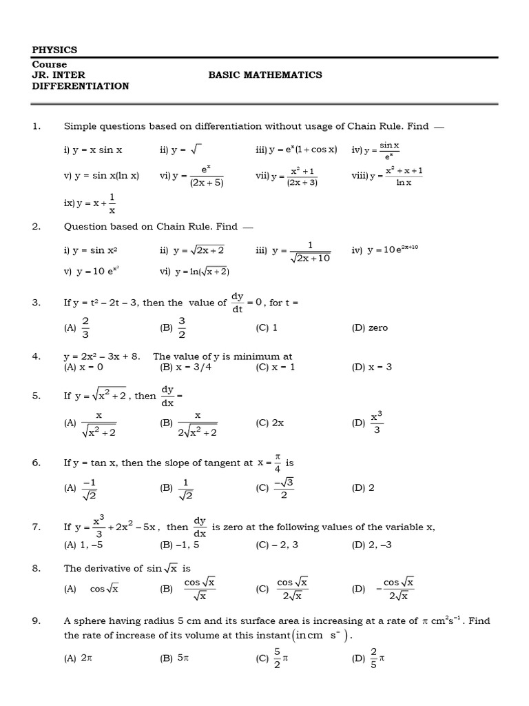 PHYSICS - Basic Math Diff1 | PDF | Velocity | Acceleration