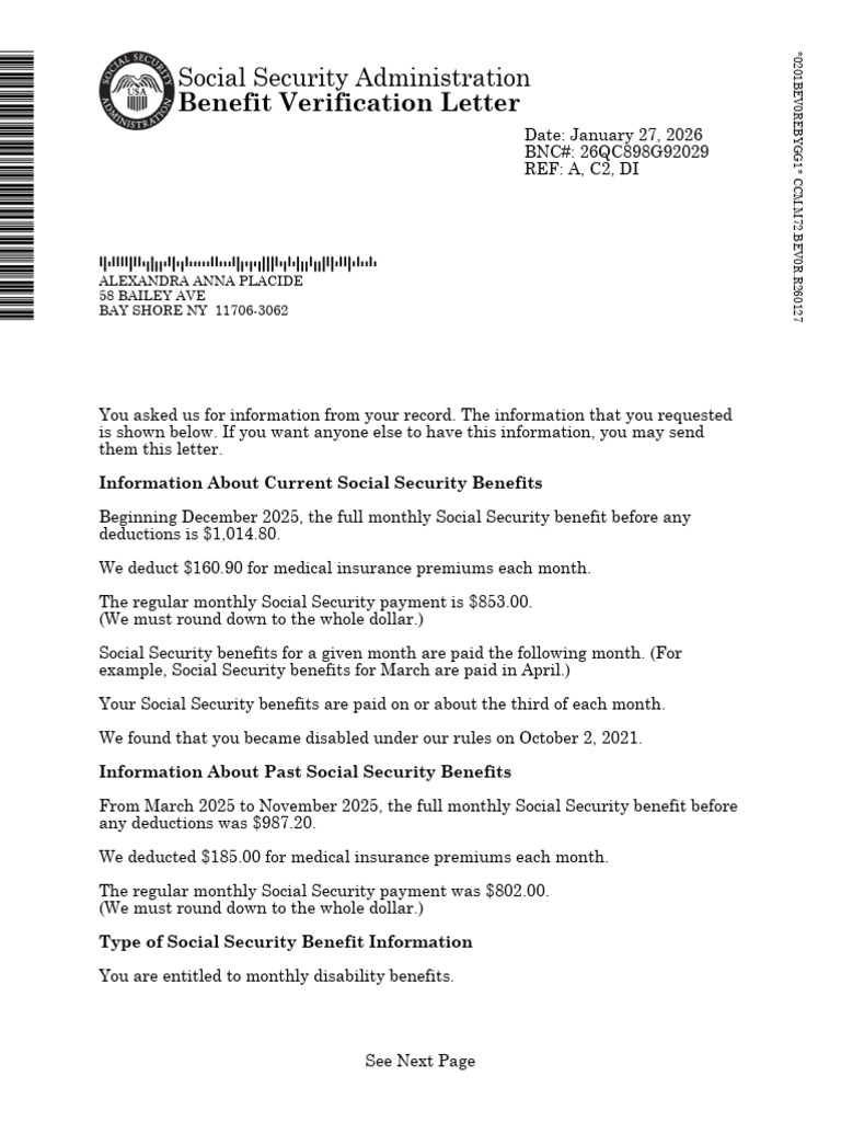 Benefit Verification Letter | PDF | Social Security (United States ...
