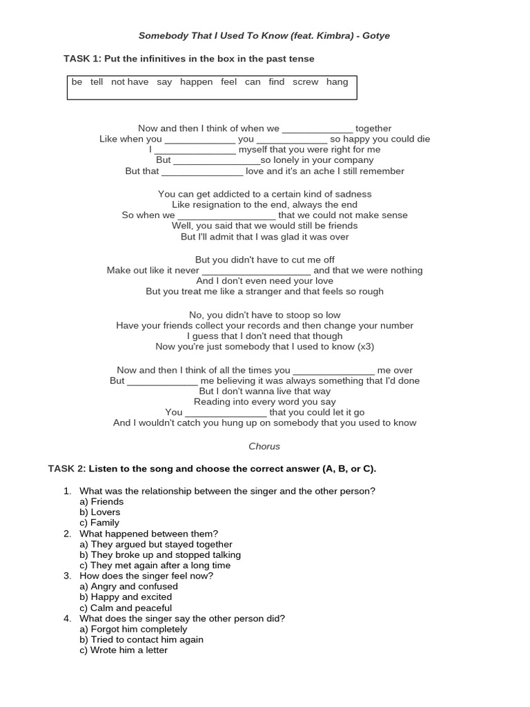 Somebody That I Used To Know | PDF
