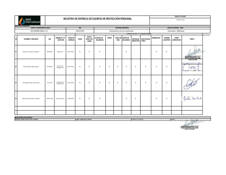 Registro de Entrega de Epps - Dgo International | PDF