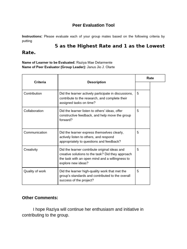 Group 4 - Nakaura - Peer Evaluation Tool | PDF | Creativity | Human ...
