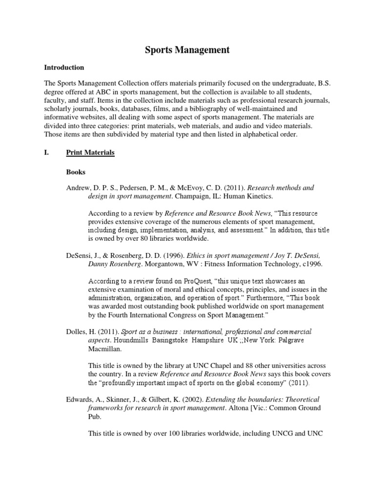 Sports Management Resource Collection | PDF | University Of North ...