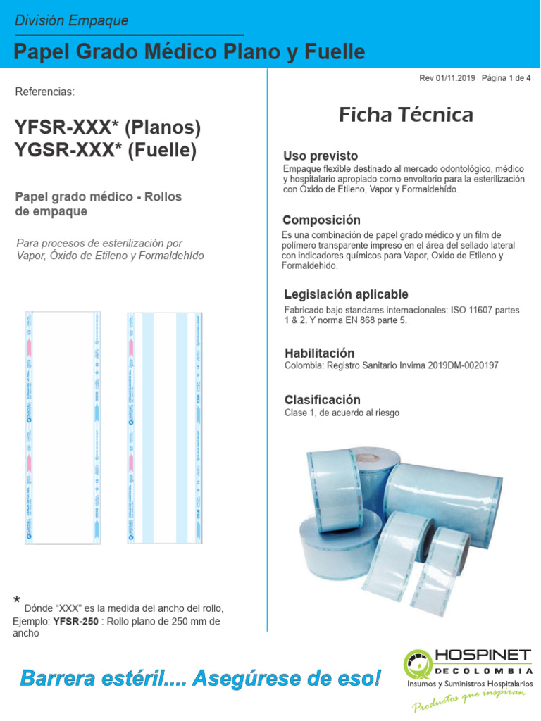 Ficha Tecnica Papel Grado Médico Plano y Con Fuelle | PDF ...