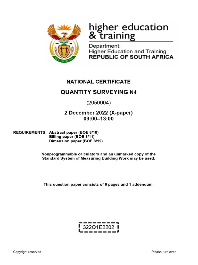 2022 t1440 Quantity Surveying n4 Nov QP 2022 | PDF | Concrete ...