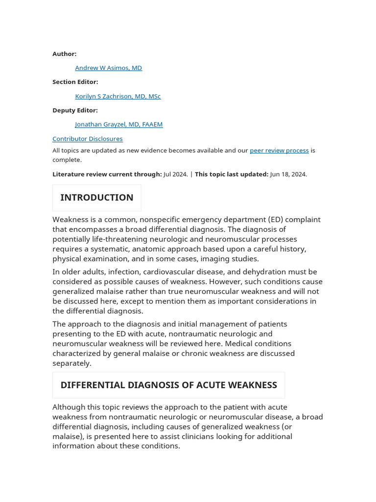 Approach To Weakness Uptodate | PDF | Stroke | Weakness