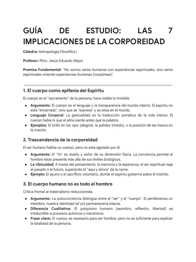 Las 7 Implicaciones de La Corporeidad | PDF | Alma