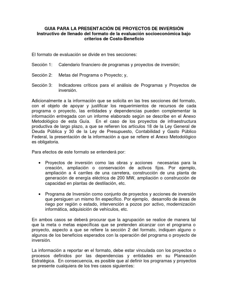 Guia para La Presentacion de Los Proyectos de Inversion | PDF | Planificación | Presupuesto