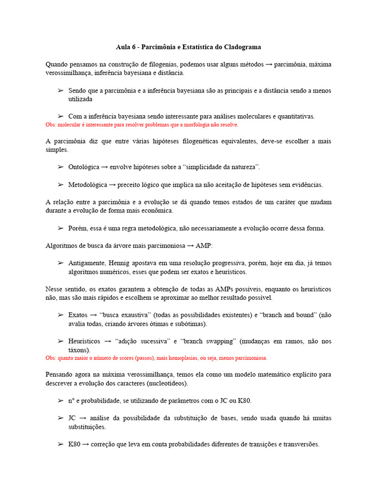 Parcimônia e Estatística Do Cladograma | PDF | Filogenética Molecular ...