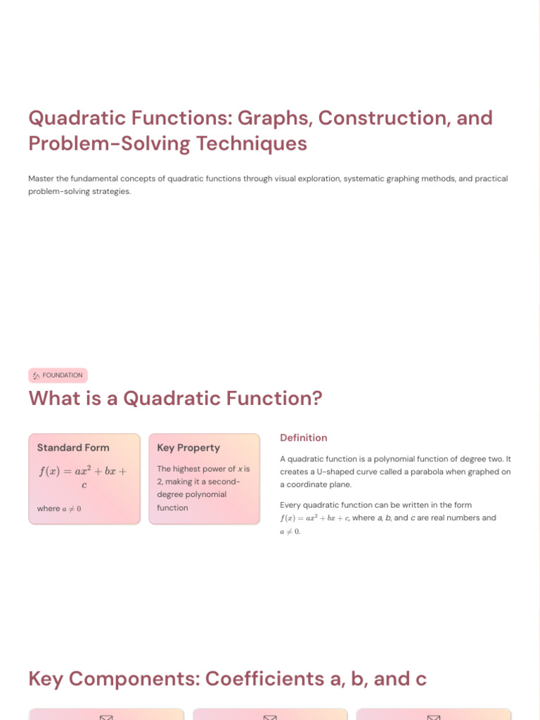 Quadratic Functions Graphs Construction and Problem Solving Techniques ...