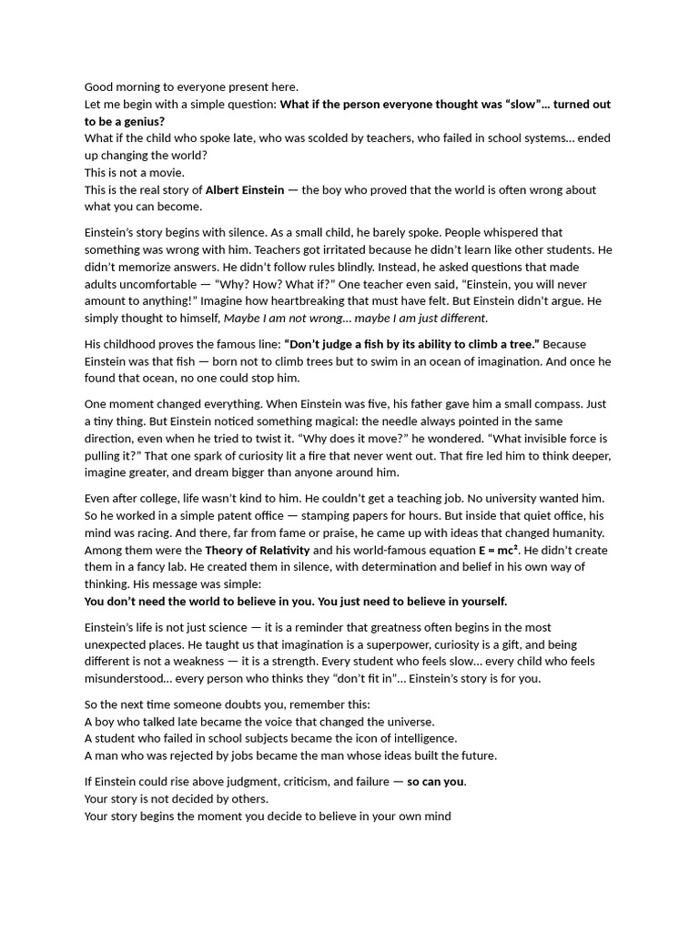 Speech | PDF | Albert Einstein | Cognition