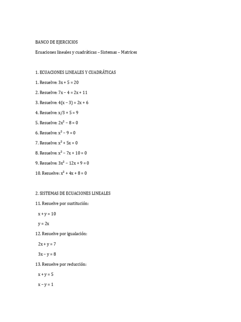 Banco Ejercicios Algebra | PDF