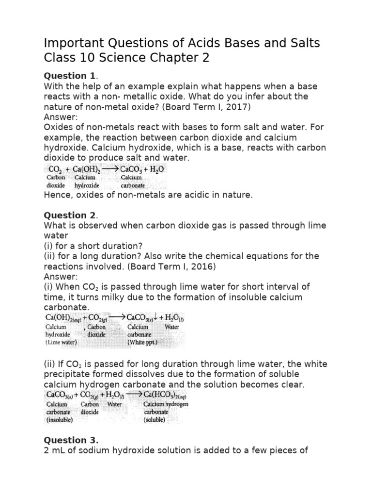 Important Questions of Acids Bases and Salts Class 10 Science Chapter 2 ...