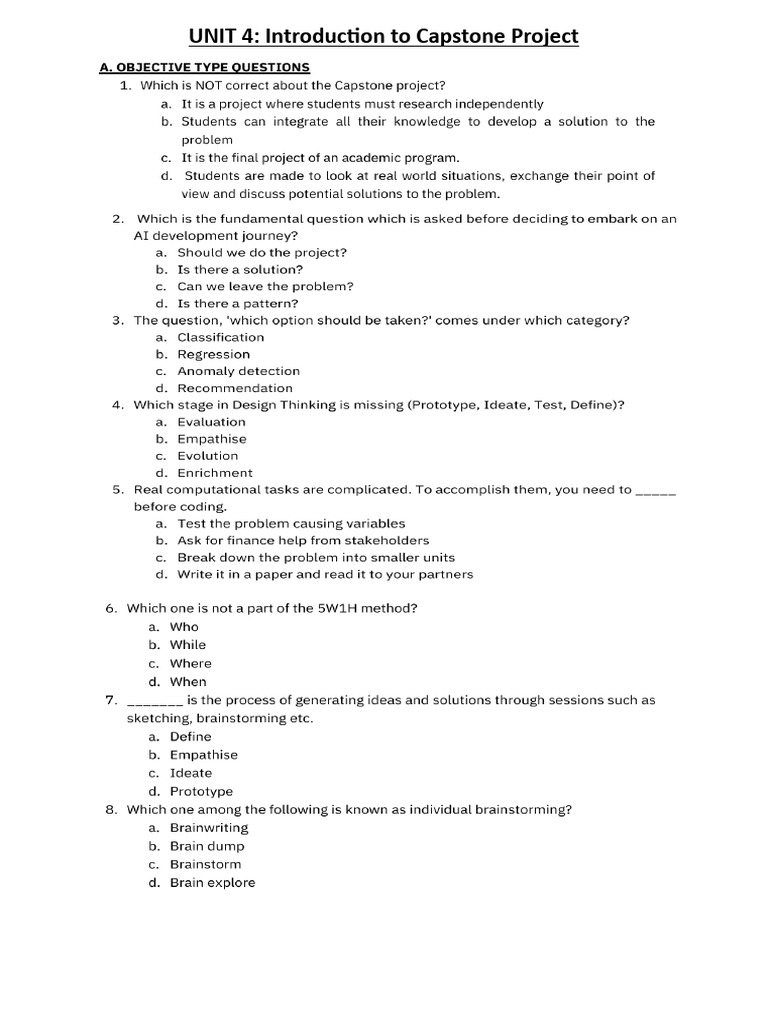 UNIT 4 Introduction to Capstone Project Study Material | PDF