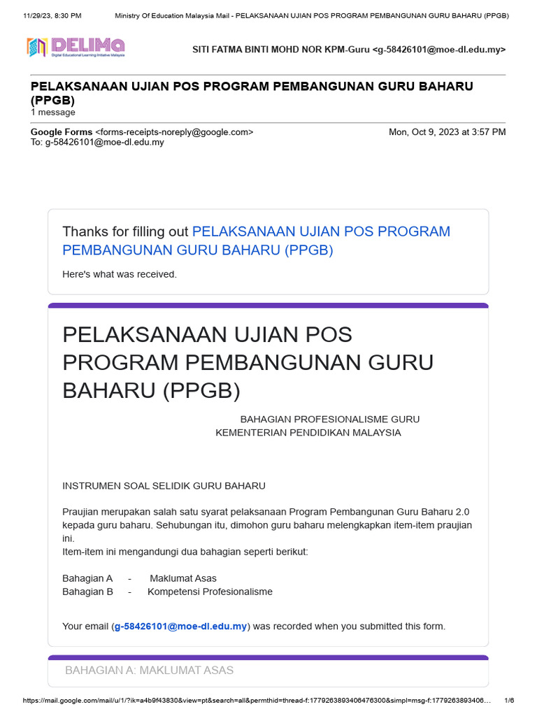 Pelaksanaan Ujian Pos Program Pembangunan Guru Baharu (PPGB) | PDF