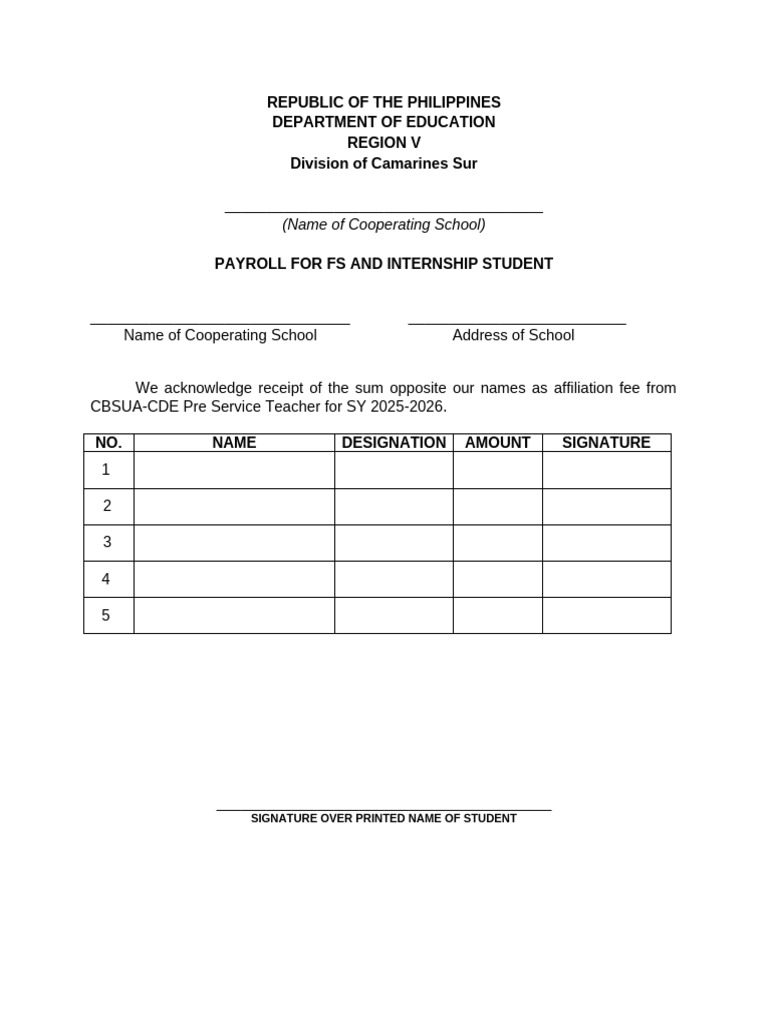 Forms For FS and Internship | PDF