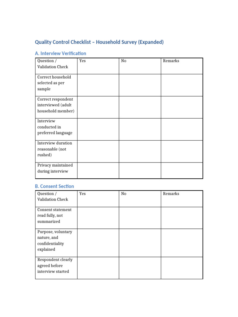QC Checklist Household Survey Nazia | PDF | Cognition