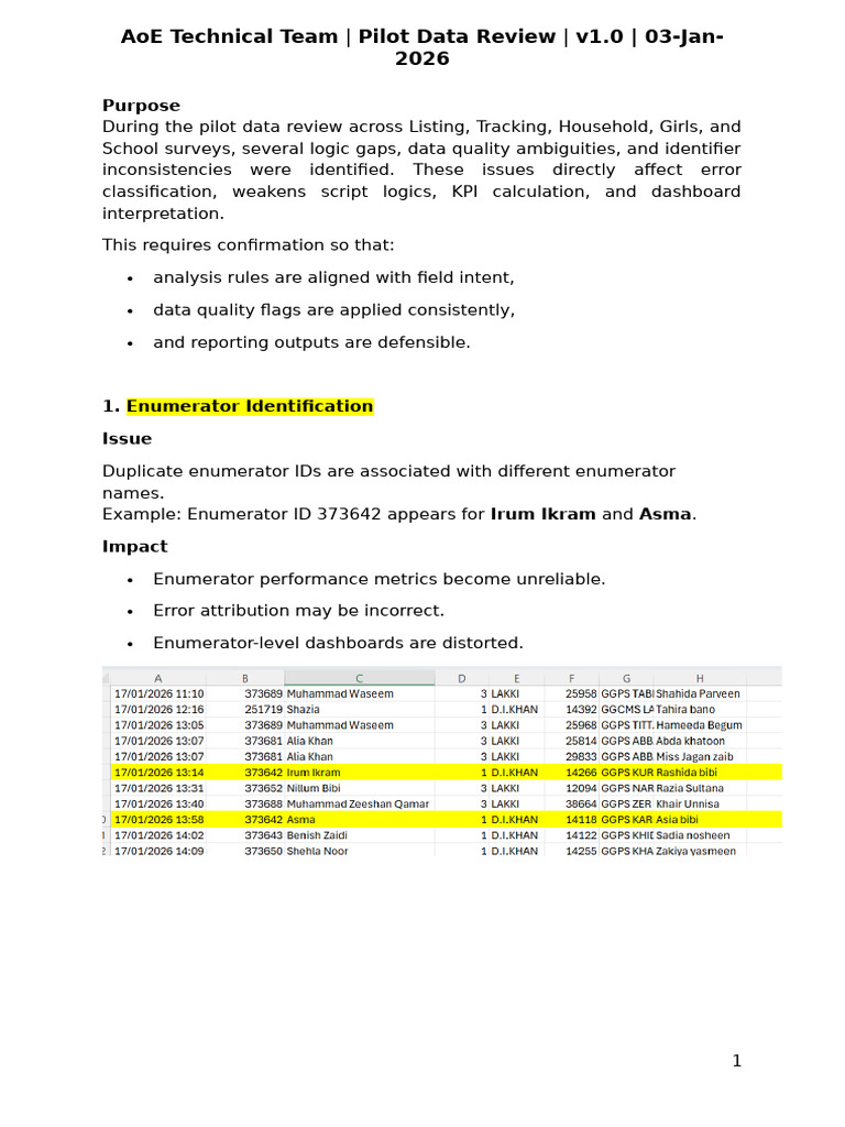 Pilot Survey Logic and Data Quality Review (1) | PDF | Performance ...