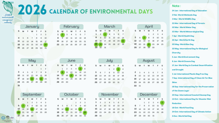 Calendar of Environmental Days 2026 | PDF | Natural Environment ...