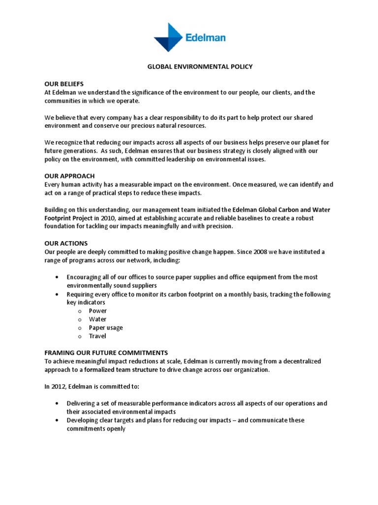 Global Environmental Policy | PDF | Edelman (Firm) | Natural Environment