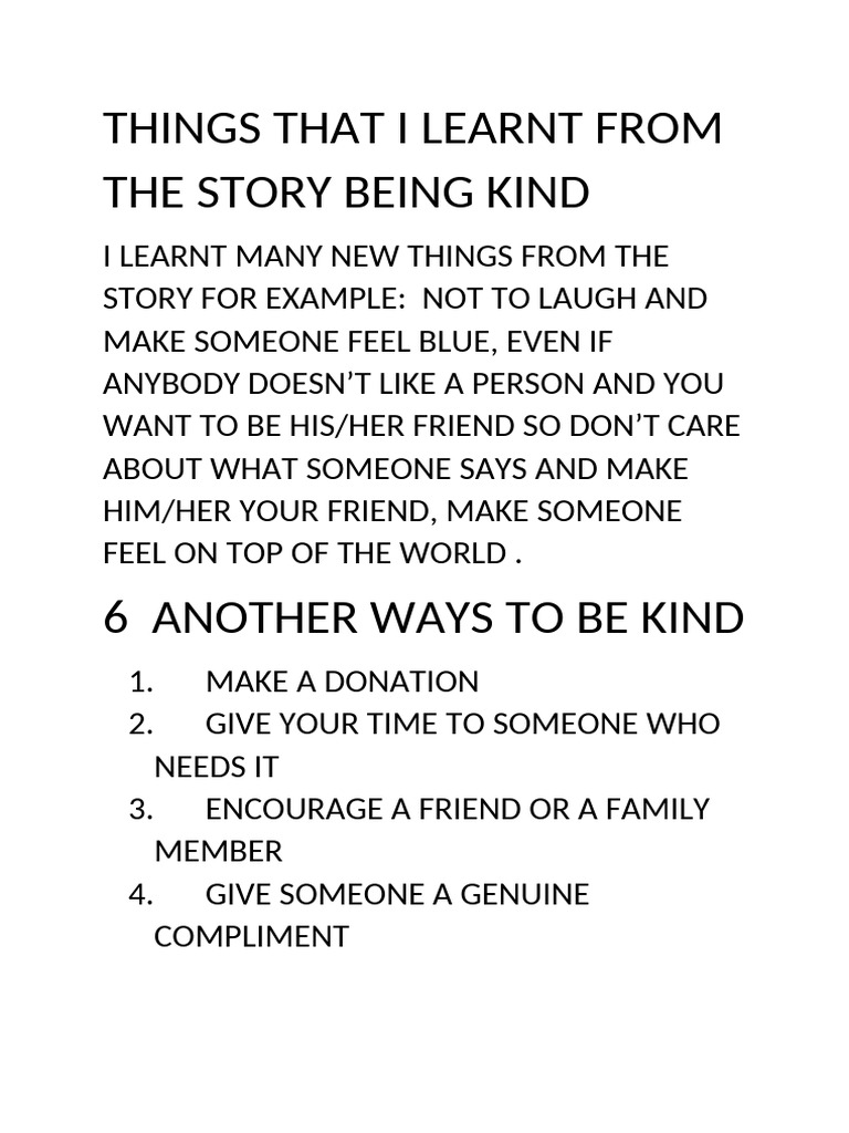 Things That I Learnt From The Story Being Kind | PDF