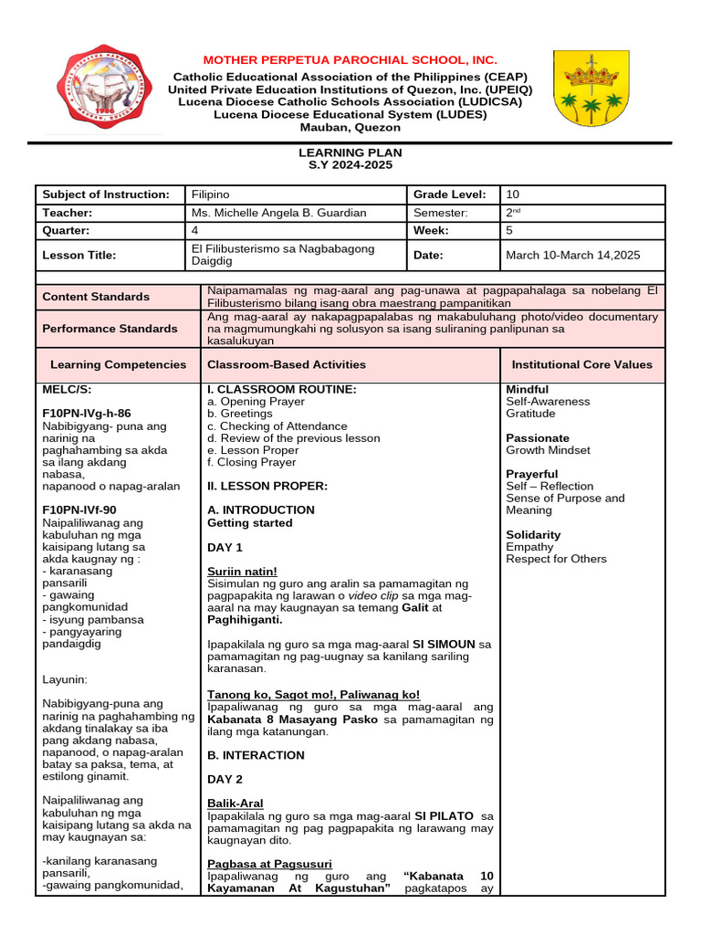 4 Week Lesson Plan | PDF