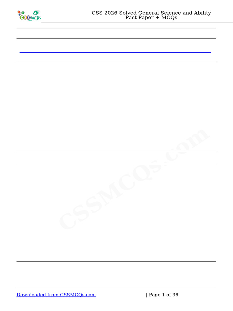 CSS 2026 Solved General Science and Ability Past Paper + MCQs | PDF ...