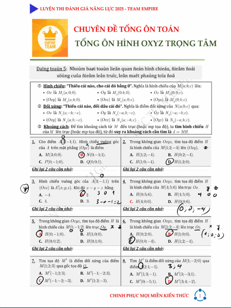 Tổng Ôn Hình Oxyz Trọng Tâm-handout | PDF