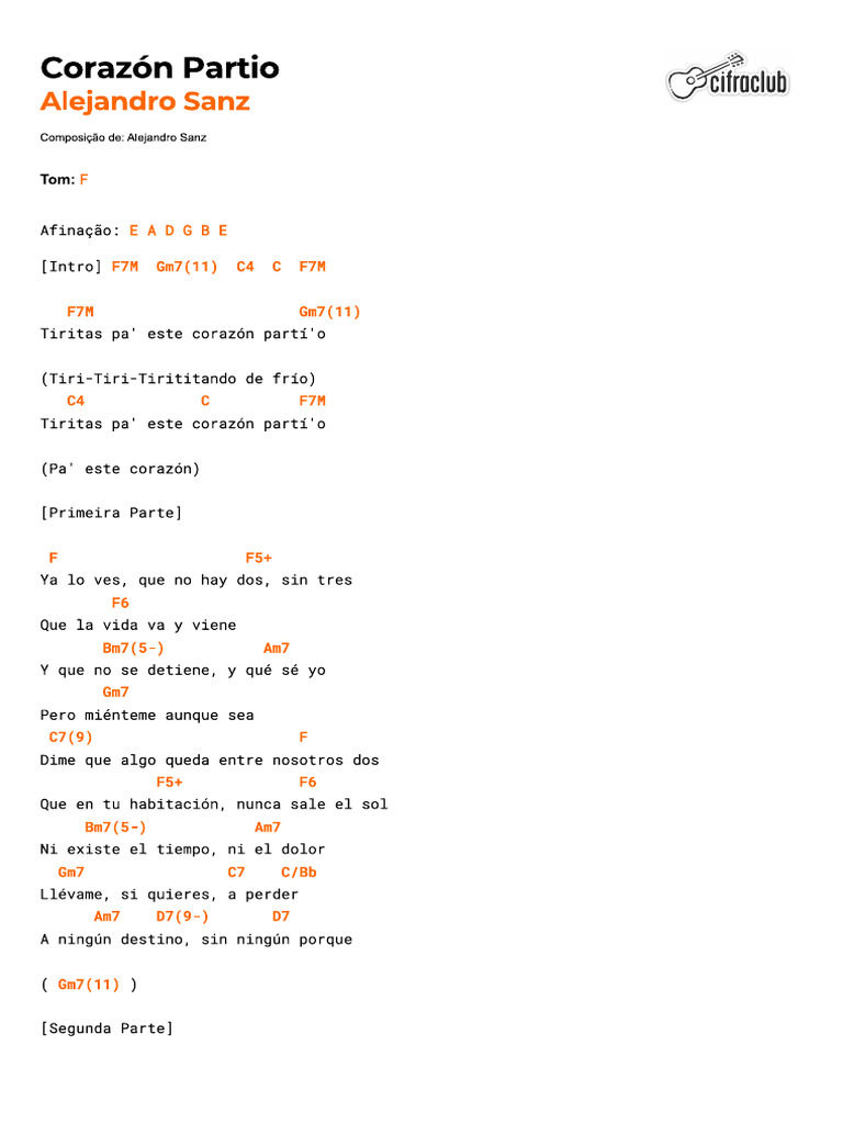 Cifra Club - Alejandro Sanz - Corazón Partio | PDF | Individual ...