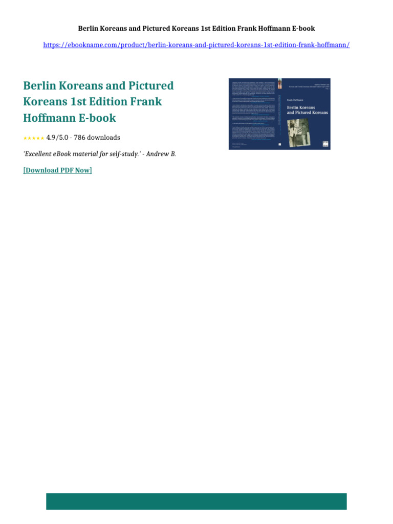 Berlin Koreans and Pictured Koreans 1st Edition Frank Hoffmann ebook ...
