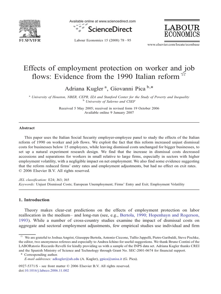 Effects of Employment Protection On Worker and Job | PDF | Cost Of ...