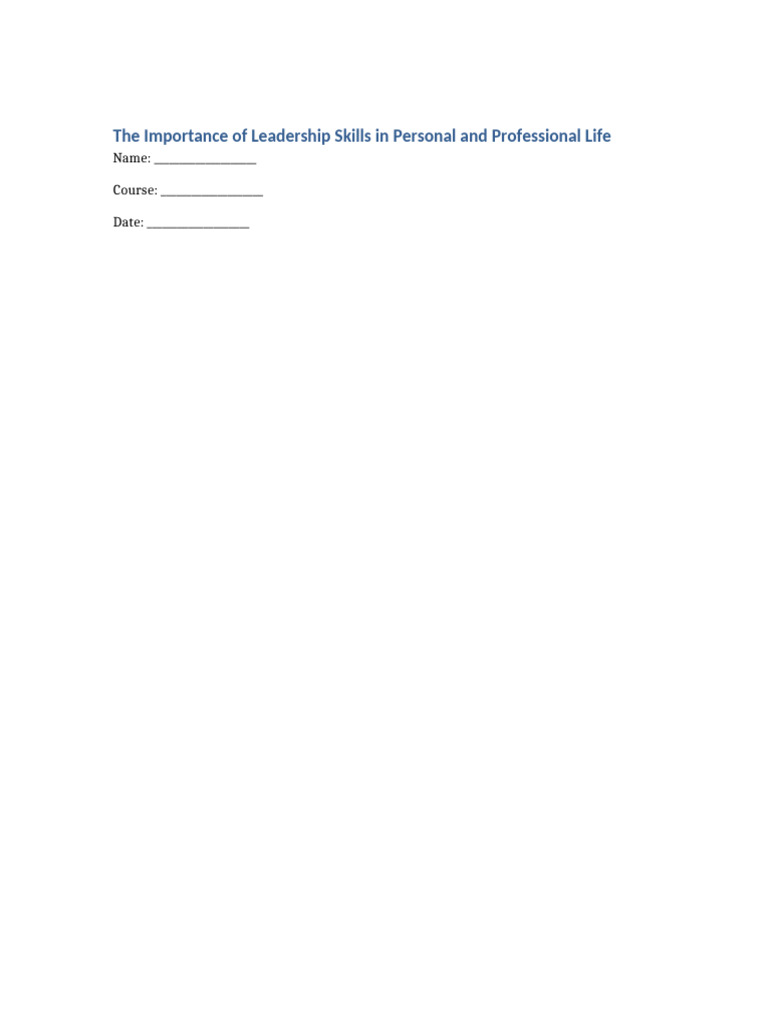 Leadership Skills Personal Professional Life | PDF | Leadership ...