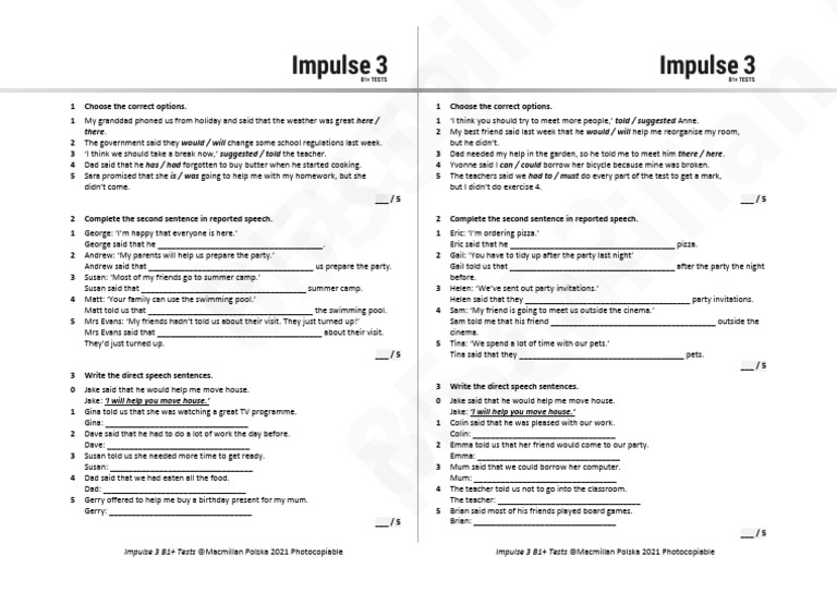 Unit 7 Grammar Short Test 1 A+b | PDF