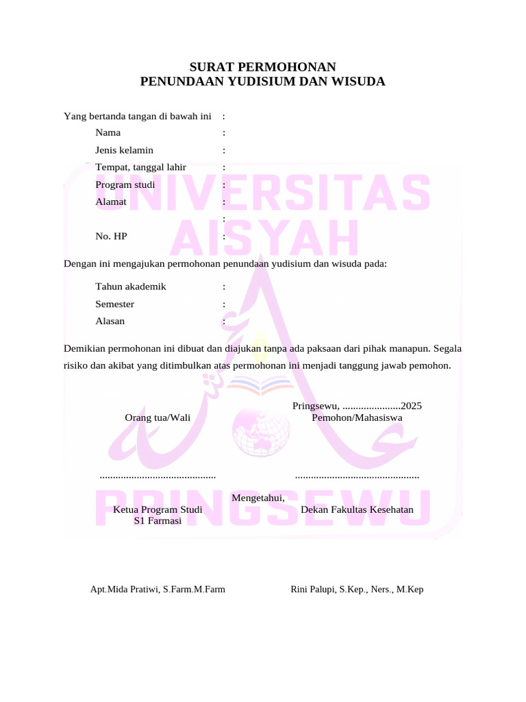 Surat Permohonan Tunda Yudisium | PDF