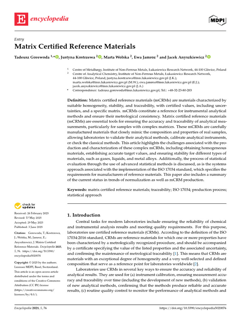 Matrix Certified Reference Materials | PDF | Uncertainty | Metrology