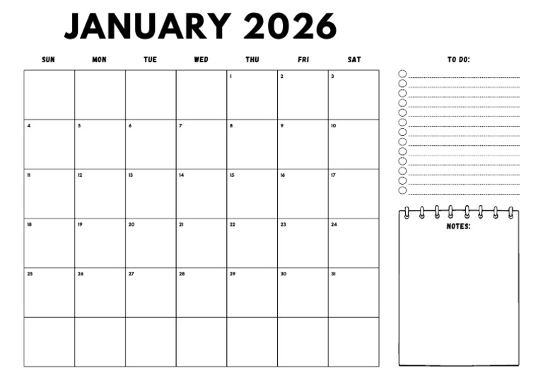 Black White Simple Minimalist 2026 Monthly Year Planner | PDF