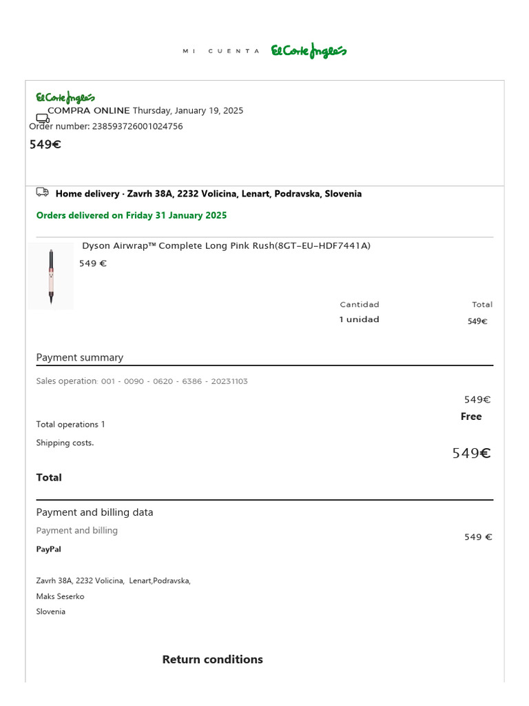 Dyson Pink Receipt | PDF