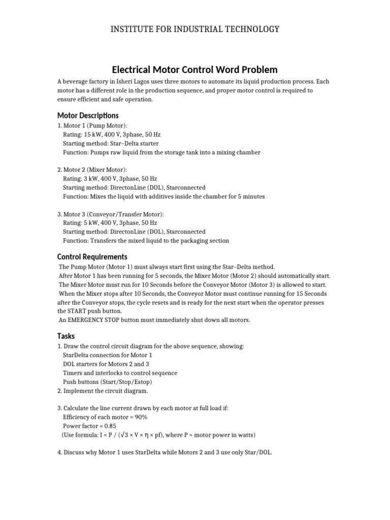 Motor Control Word Problem | PDF